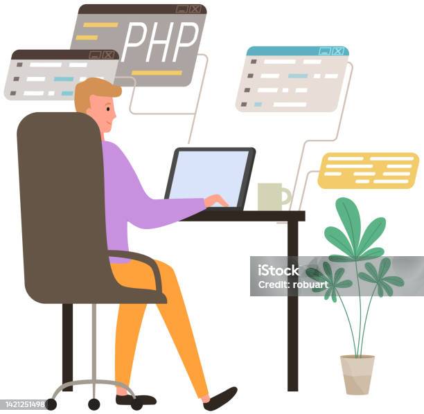 Young Man Programmer Coding And Correct Errors In Project Sitting Near Web Page Working With