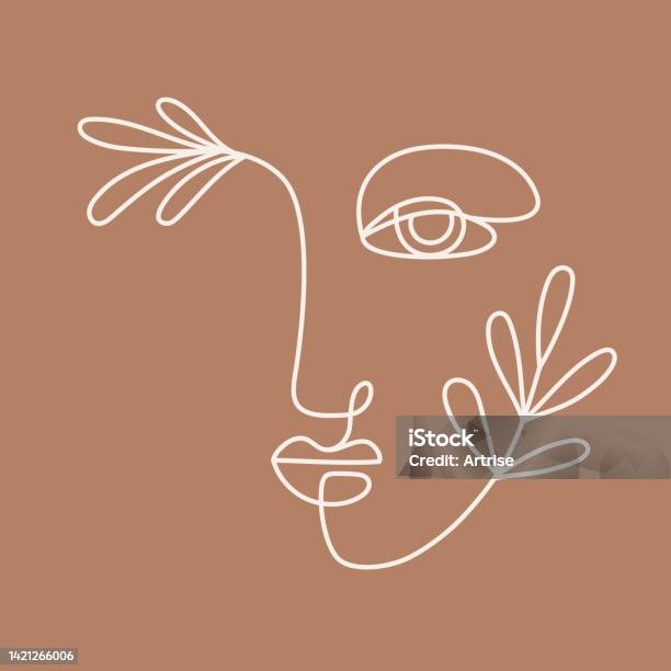 Fashion One Line Drawing Women Face Stock Illustration Download Image