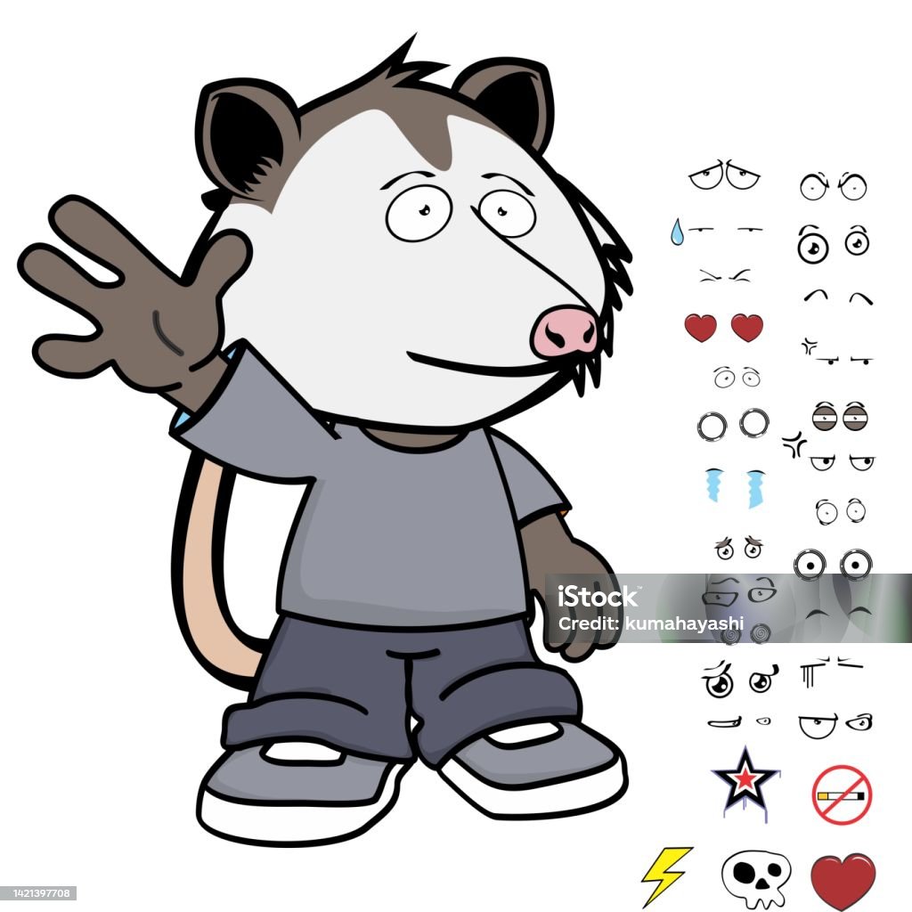 Happy Possum Character Cartoon Kawaii Expressions Set Stock Illustration Download Image Now