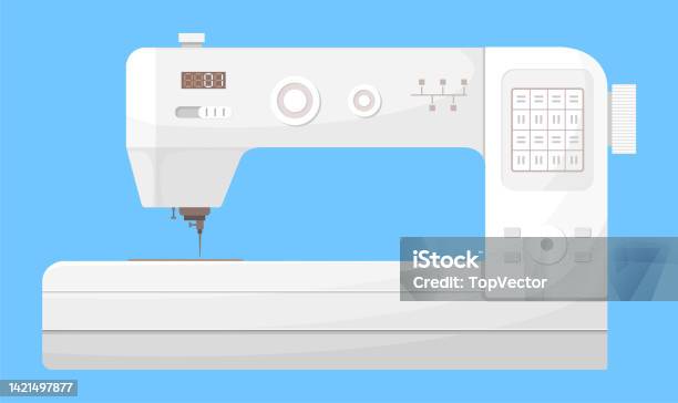 Mesin Jahit Putih Terisolasi Dengan Kontrol Panel Digital Dengan Latar