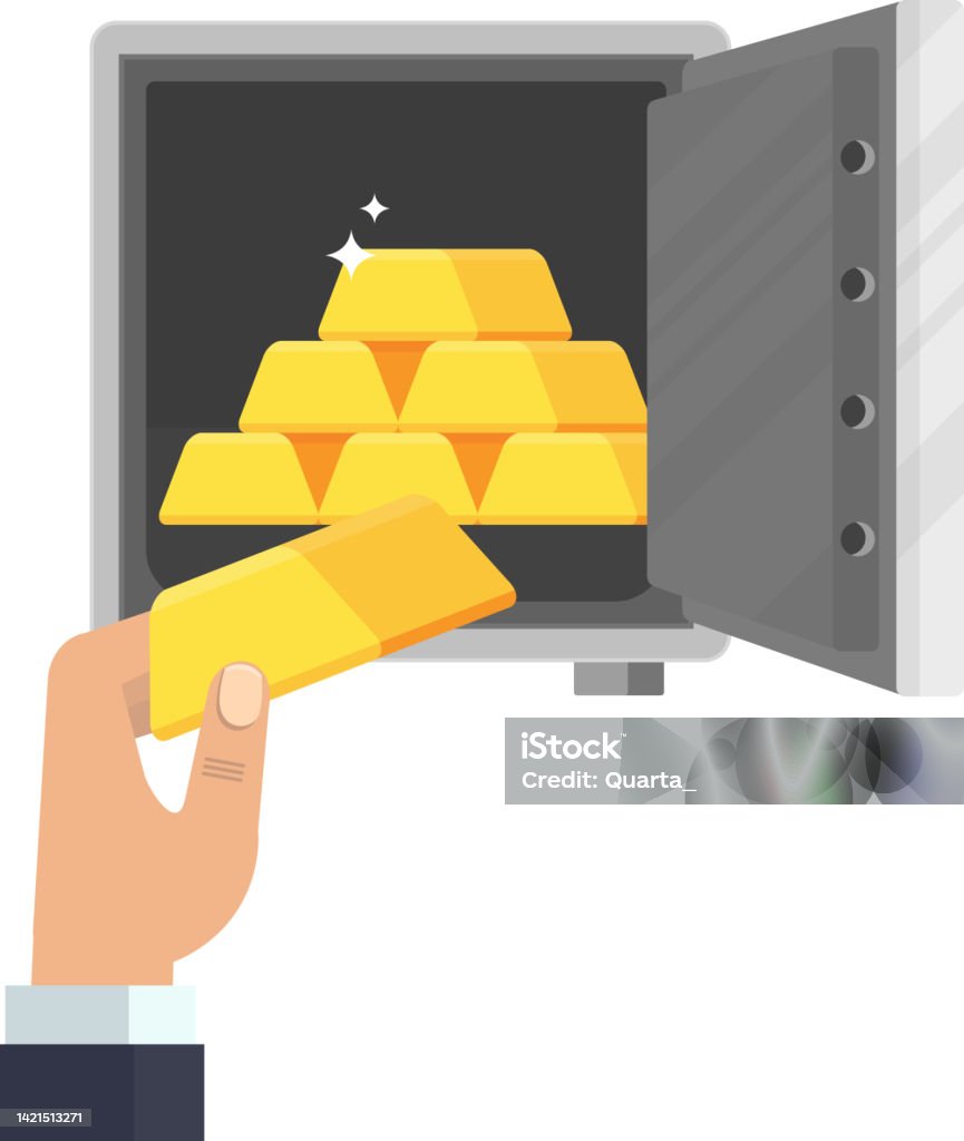 Businessman Puts Jewelry In A Bank Safe Flat Vector Cartoon