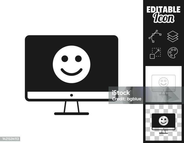Ordinateur De Bureau Avec Emoji Heureux Icône Pour Le Design Facilement