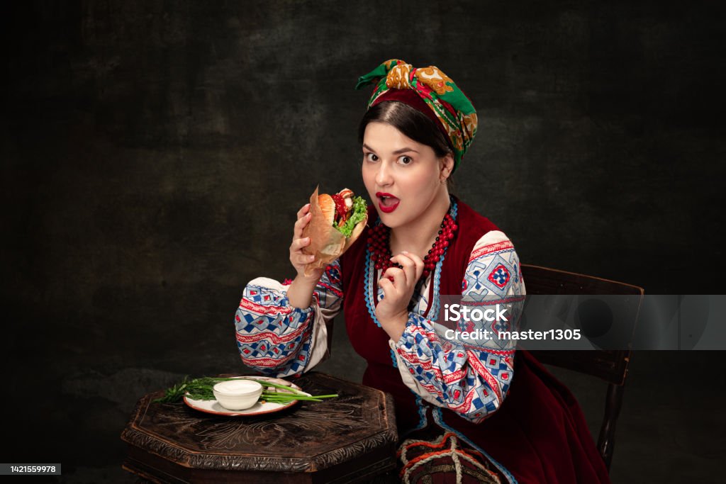 One Young Beautiful Ukrainian Woman In Traditional Folk Ukrainian