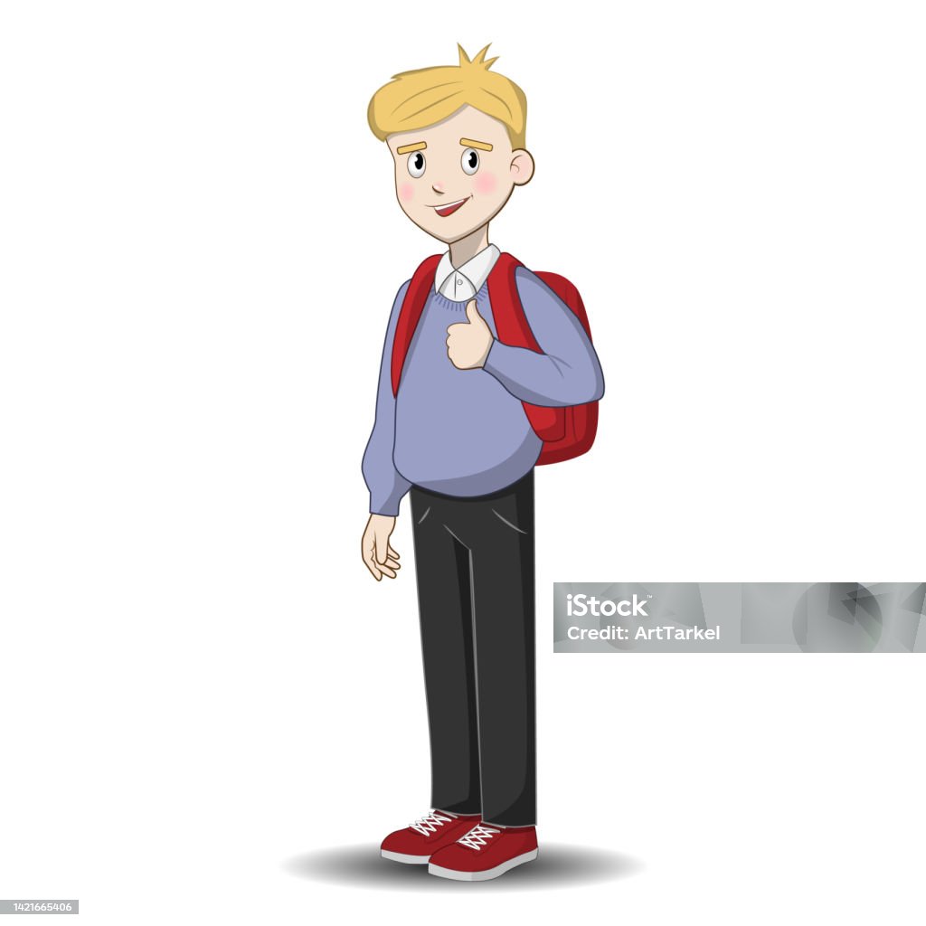 Ilustración De Chico Lindo Ir A La Escuela Vector Ilustración De