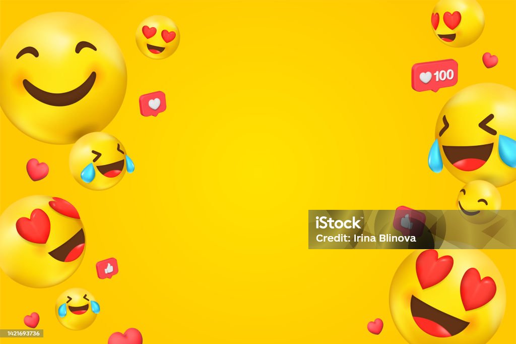 Fond Jaune Avec Des Visages Emoji 3d Avec Des Yeux Souriants Et Un