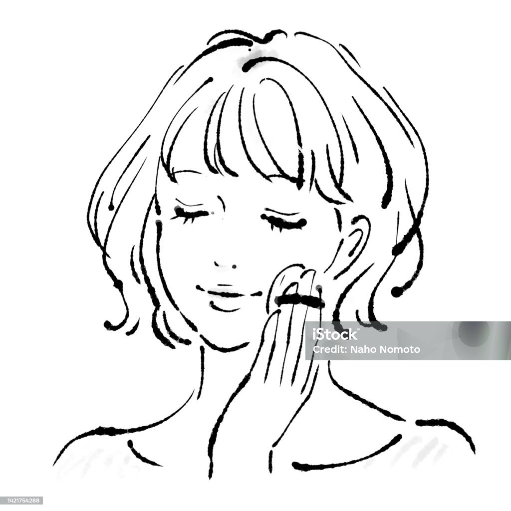 Hand Drawn Monochrome Line Drawing Illustration Of A Simple Woman Stock