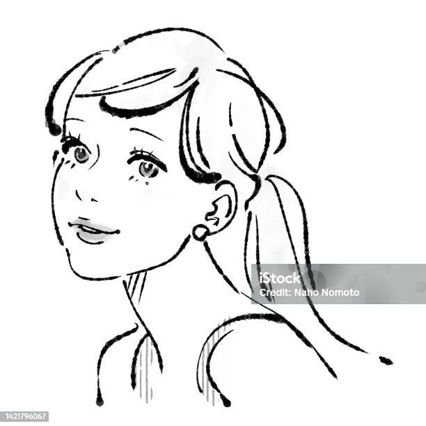Hand Drawn Monochrome Line Drawing Illustration Of A Simple Woman Stock