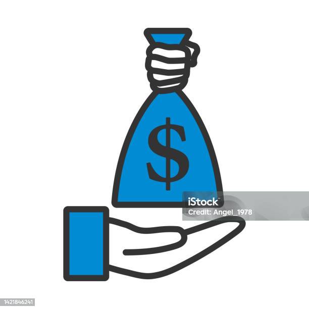 Ilustración De Mano Sosteniendo El Icono De La Bolsa De Dinero Y Más