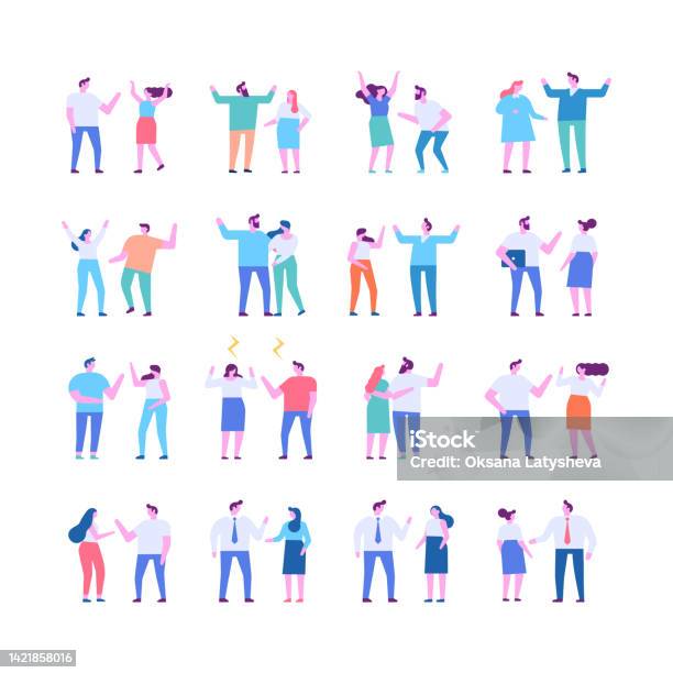 Ensemble Dillustrations Vectorielles Plates Parlant De Personnes ... Ensemble Dillustrations Vectorielles Plates Parlant De Personnes ...