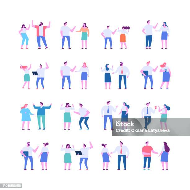 Ensemble Dillustrations Vectorielles Plates Parlant De Personnes ... Ensemble Dillustrations Vectorielles Plates Parlant De Personnes ...