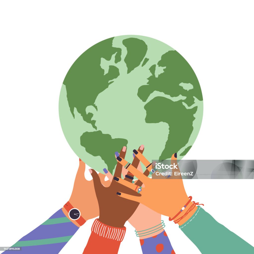 Vetores De Ilustração Vetorial De Mãos Humanas Segurando O Globo Da Terra Conceito Do Dia
