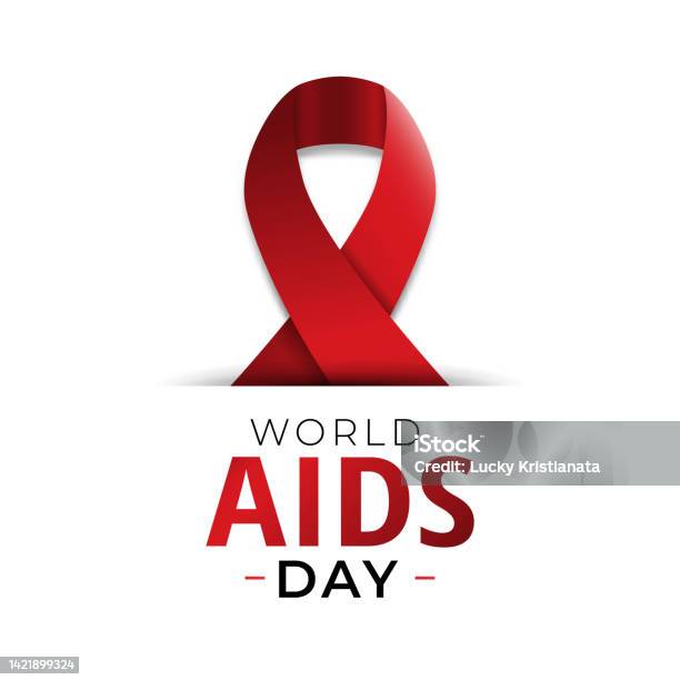 Hari Aids Sedunia Hari Kesadaran Pita Merah Realistis Ilustrasi Stok