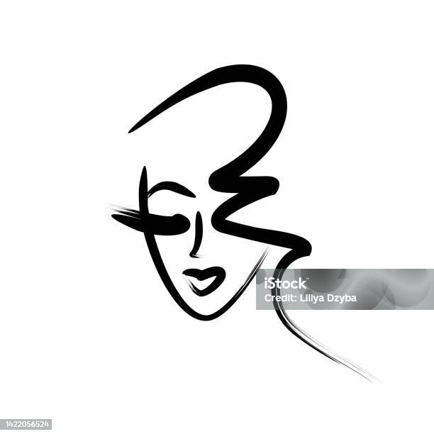 Croquis Du Logo Du Visage Portrait Davatar De Fille Illustration