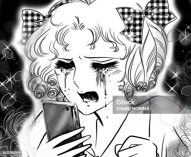 Illustration Manga Shoujo Des Années 70 Dune Jeune Femme Aux Cheveux