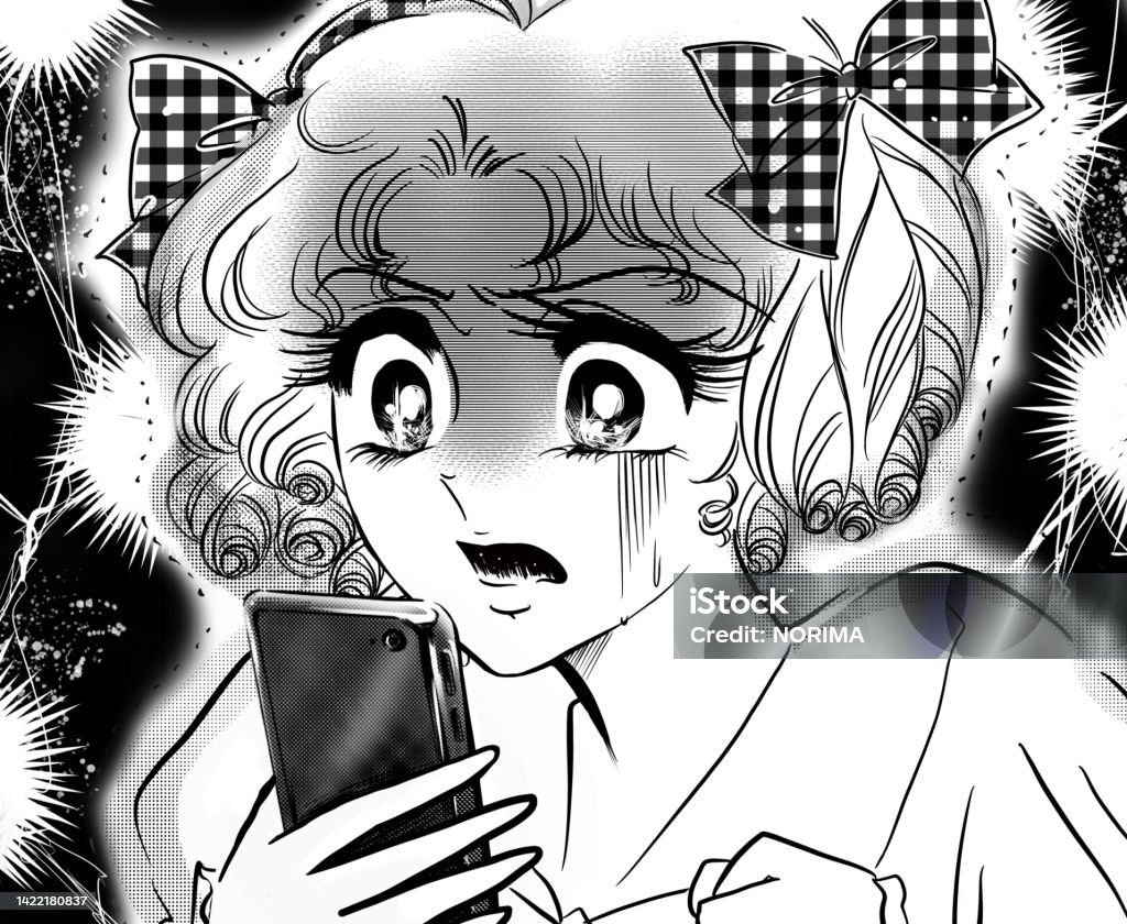 Illustration Manga Shoujo Des Années 70 Dune Jeune Femme Aux Cheveux