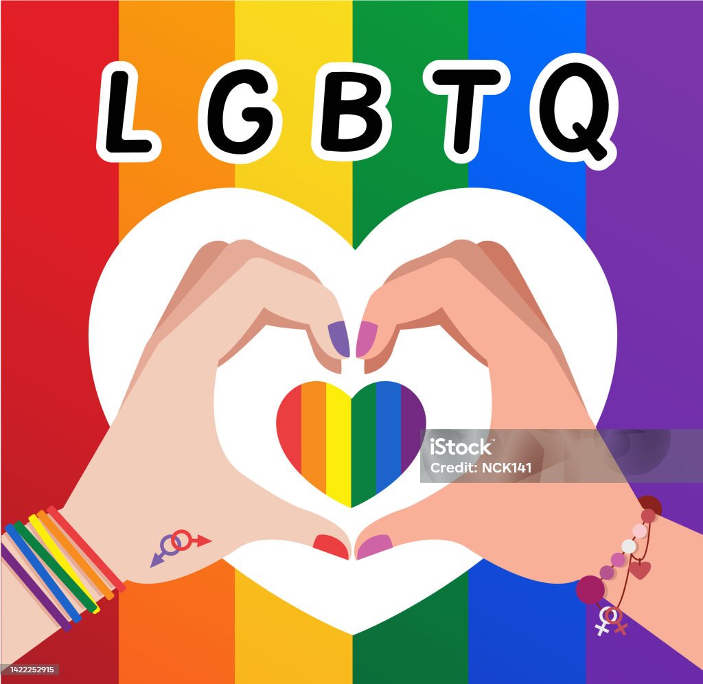 Lgbtq Hands Shaping A Rainbow Heart Sign On Pride Flags Background