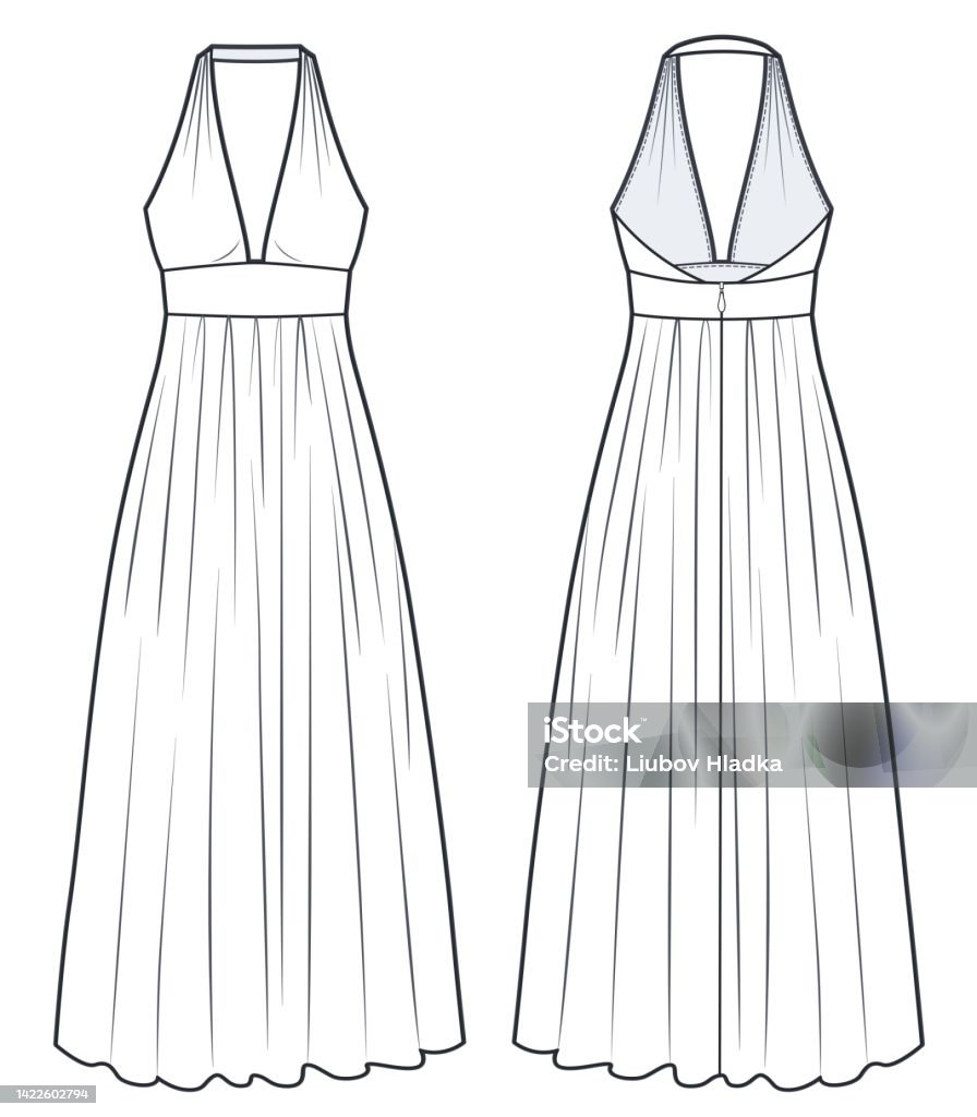 Ilustración De Maxi Vestido Técnico De Moda Ilustración Plantilla De