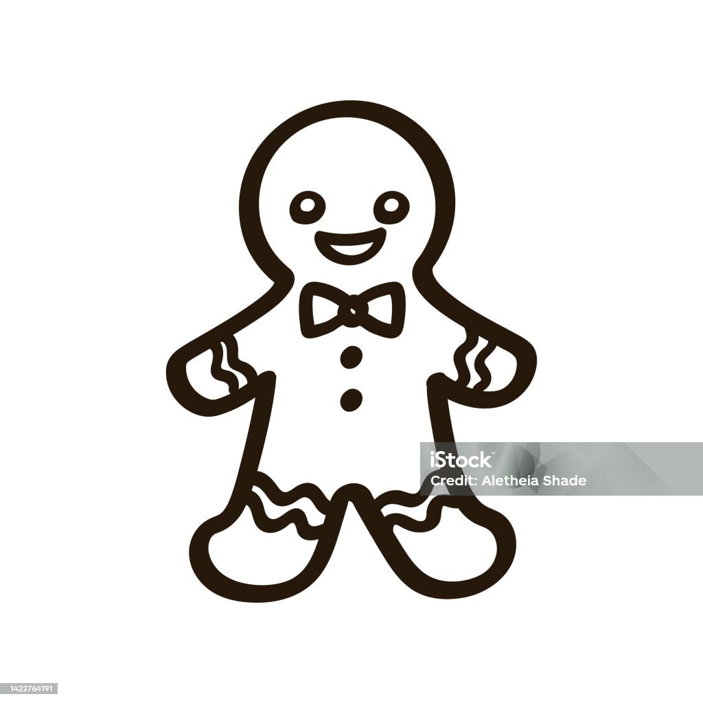 Gingerbread Man With Bow Tie Outline Doodle Clipart Stock Illustration