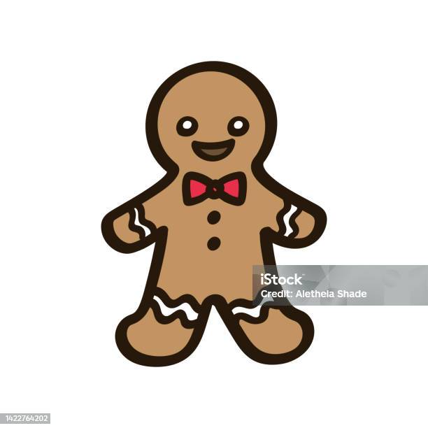 Gingerbread Man With Bow Tie Doodle Clipart Stock Illustration