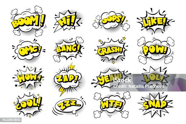 Ensemble Dautocollants De Bulles De Parole Comiques Avec Texte Nuage
