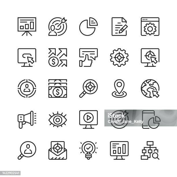 Icônes De Ligne De Marketing Numérique Symboles De Contour Jeu Dicônes