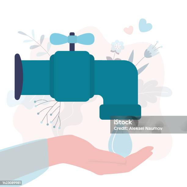 Save Water Concept Banner Water Tap And Large Drop The Problem Of