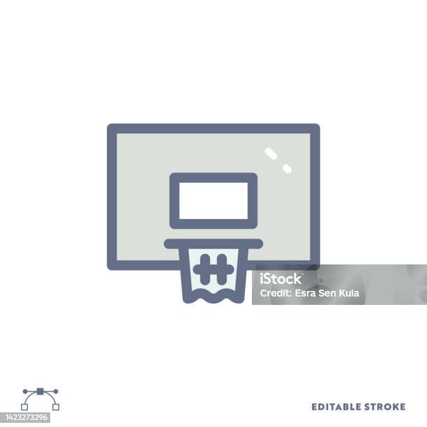 Desain Ikon Garis Datar Warna Ring Basket Dengan Stroke Yang Dapat