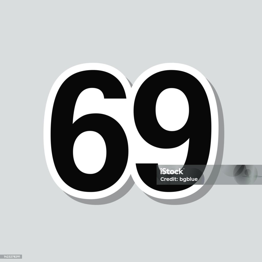 69 Number Sixtynine Icon Sticker On Gray Background Stock Illustration