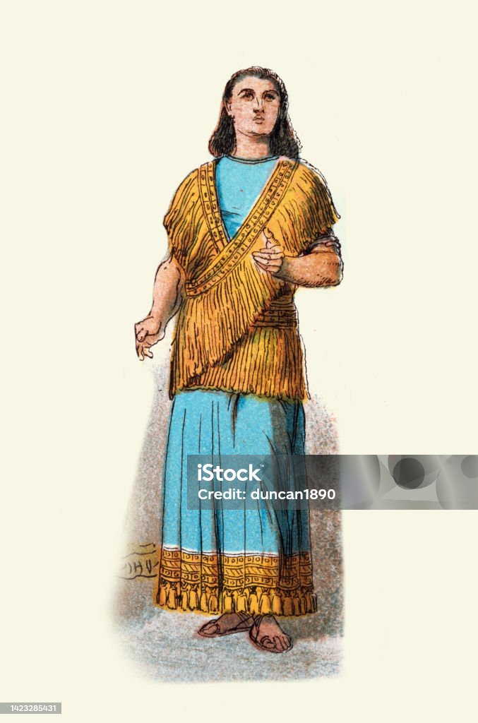 Vintage Illustration Fashion Of Ancient Assyria Assyrian Man Stock Illustration Download Image