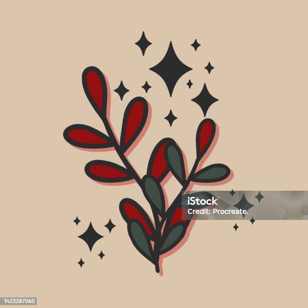 Brindilles De Fleurs De Dessin Animé Jolie Carte Rétro Affiche Plantes