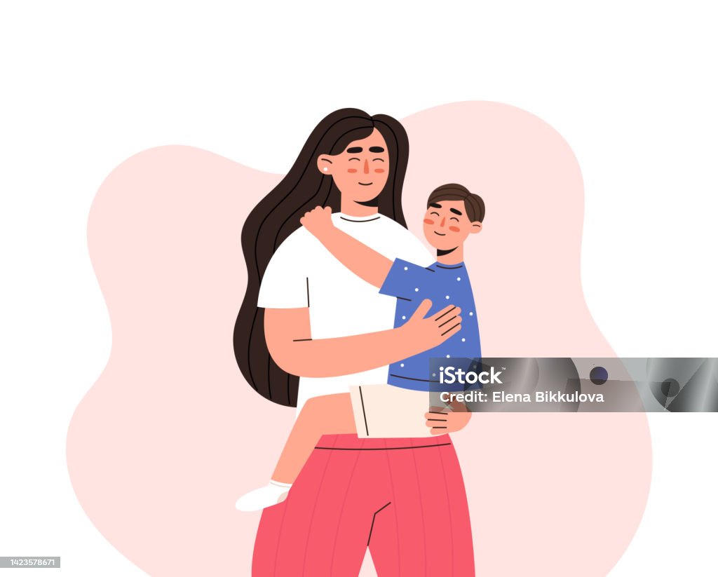 Maman Embrasse Son Fils Avec Amour Vecteurs Libres De Droits Et Plus D