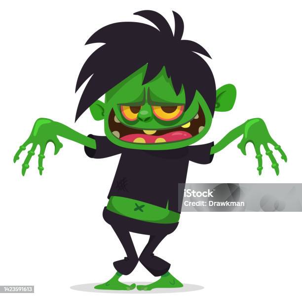Kartun Zombie Hijau Lucu Dengan Otak Merah Muda Di Luar Kepala