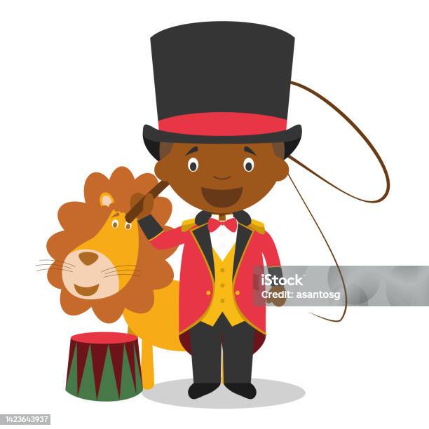 Illustration Vectorielle De Dessin Animé Mignon Dun Dompteur De Lions