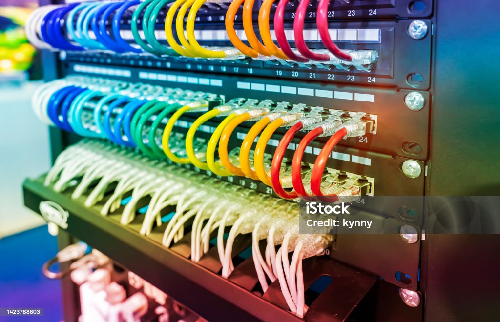 Information Technology Computer Network Telecommunication Ethernet Cables Connected To Switch