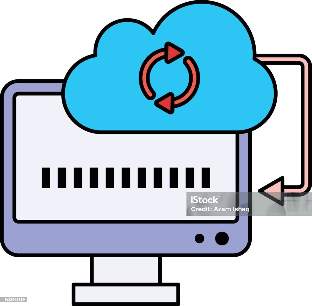 Data Sync In Progress With Remote Server Concept Automated Data Synchronization Vector Icon