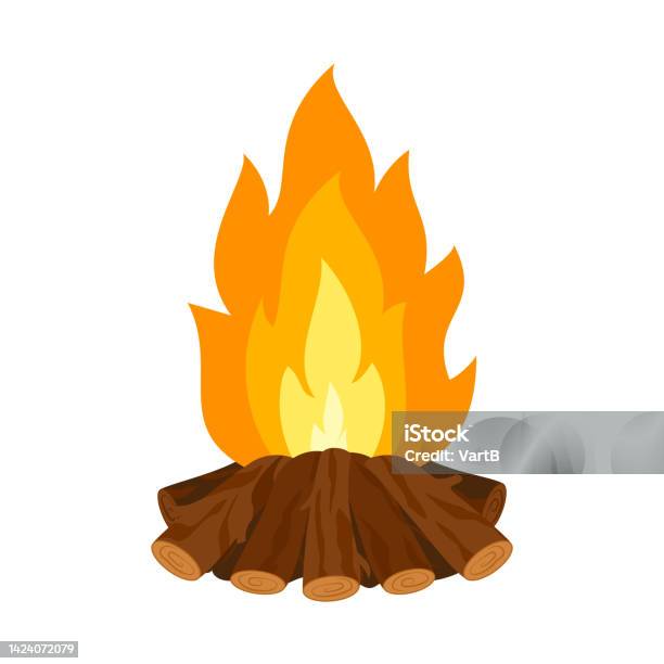 Api Unggun Kayu Membakar Api Menumpuk Kayu Bakar Rata Ilustrasi Stok