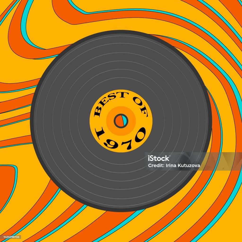 Decorative Print With Phonograph Record And Abstract Psychedelic