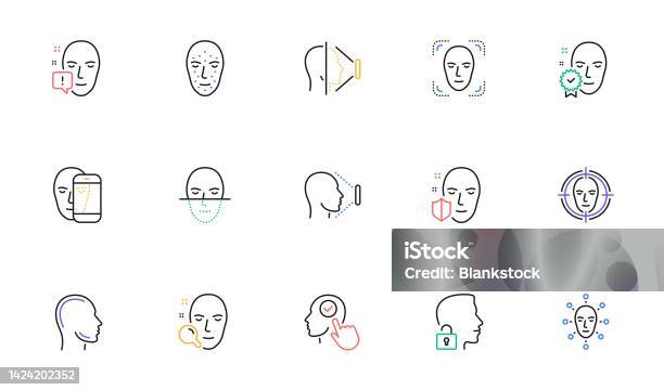 Face Recognize Line Icons Biometrics Detection Face Id And Scanning ... Face Recognize Line Icons Biometrics Detection Face Id And Scanning ...