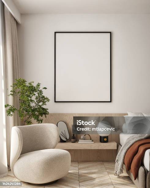 Bingkai Poster Mock Up Dengan Latar Belakang Interior Modern Ruang Tamu