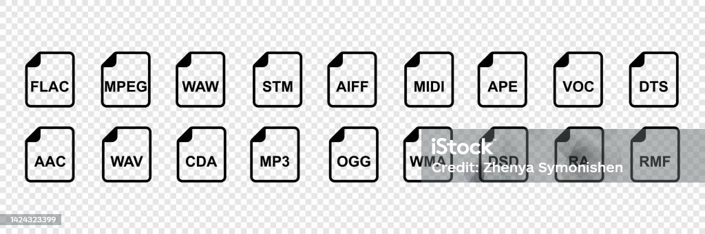 Formats De Fichiers Audio Ensemble Dicônes Linéaires De Différents ... Formats De Fichiers Audio Ensemble Dicônes Linéaires De Différents ...