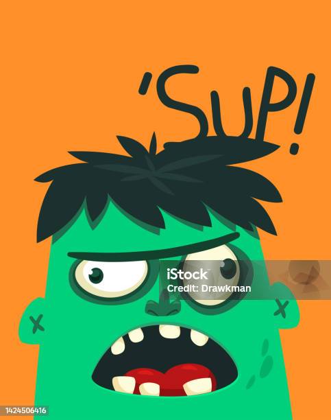 Desain Karakter Zombie Hijau Lucu Kartun Dengan Ekspresi Wajah Yang