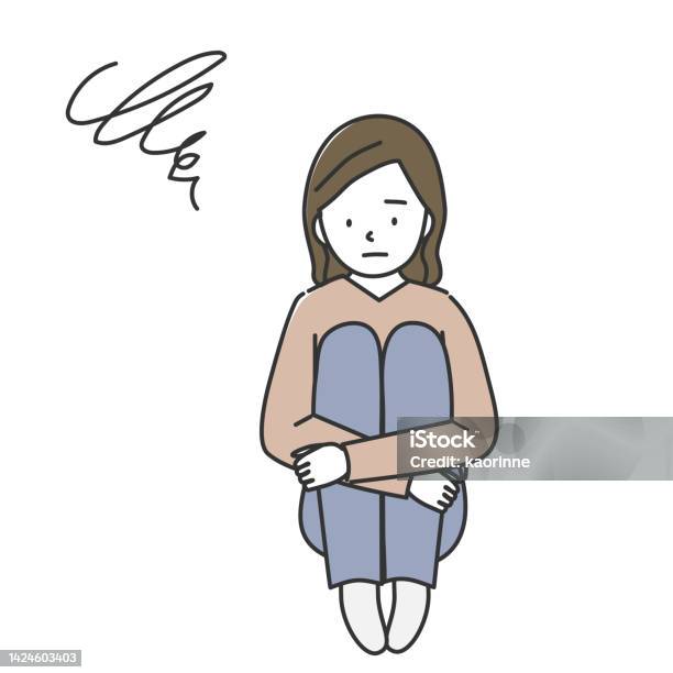 Woman Sitting And Hugging Her Knees Stock Illustration Download Image
