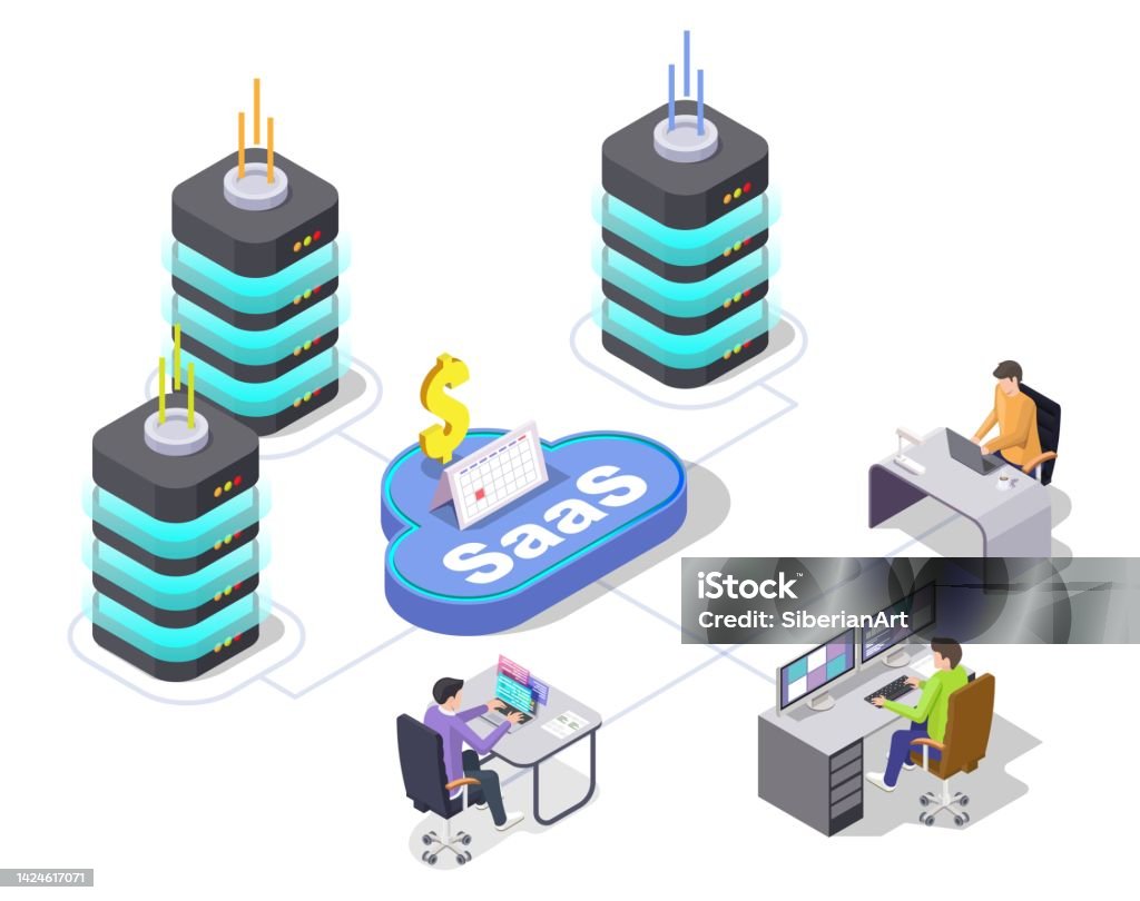 Perangkat Lunak Vektor Saas 3d Sebagai Konsep Layanan Ilustrasi Stok