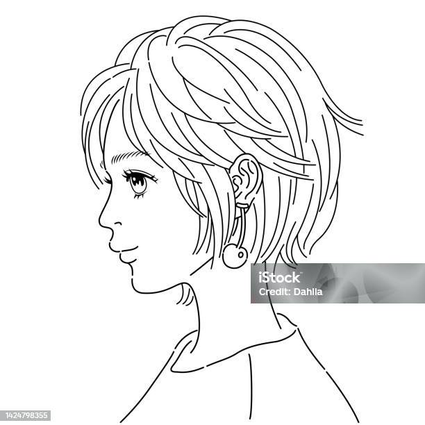 Il Sagit Dune Illustration De Profil Dune Femme Coupée En Bob Vecteurs
