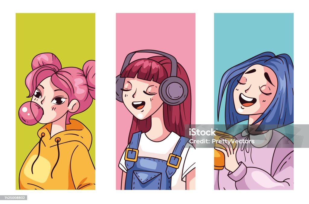 Vetores De Anime Manga Japan Meninas Meninas Personagens Bonitos