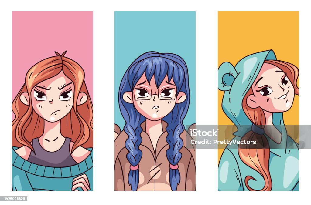 Vetores De Anime Manga Japan Meninas Meninas Personagens Bonitos