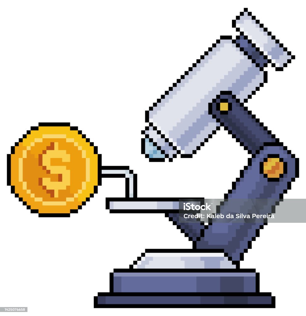Microscope Pixel Art Analysant Licône Vectorielle De La Pièce Et De