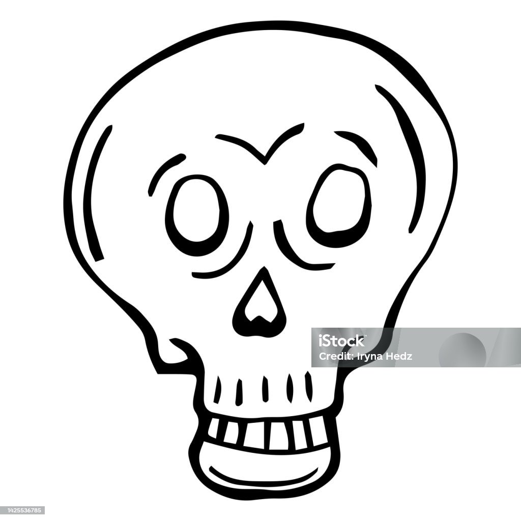 Hand Drawn Cartoon Skull Funny Cartoon Skull Isolated On White