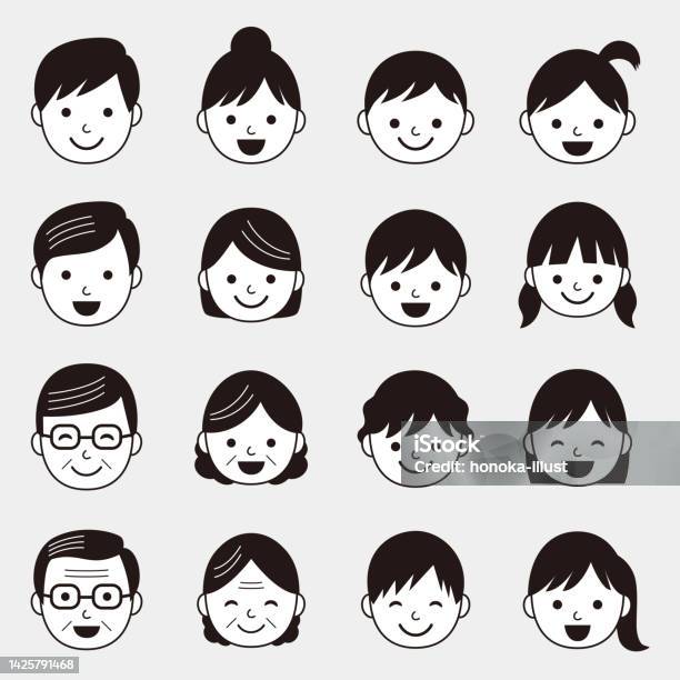 Set Of Black And White Family Face Icons Stock Illustration - Download ... Set Of Black And White Family Face Icons Stock Illustration - Download ...