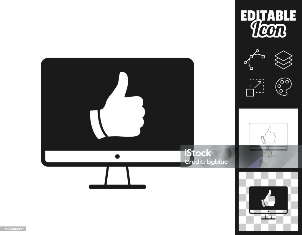 Vetores De Computador De Mesa Com Polegares Para Cima Ícone Para Design